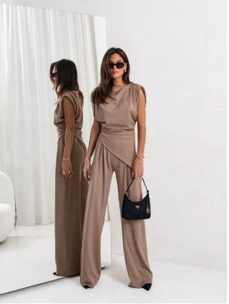 Elegant Women's Summer Two-Piece Set with Wide Pants – CraftyClicks